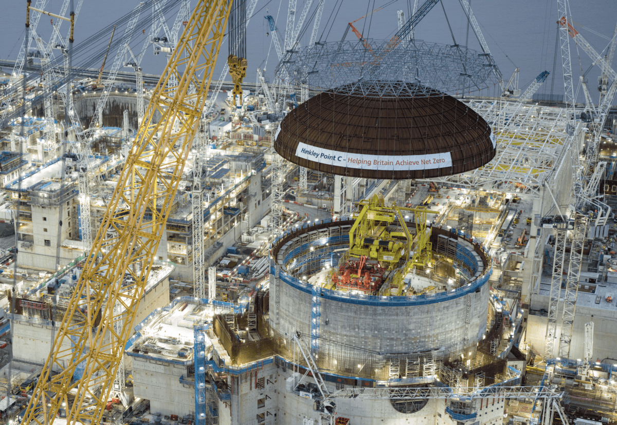 Giant dome lifted onto Hinkley C reactor building – video